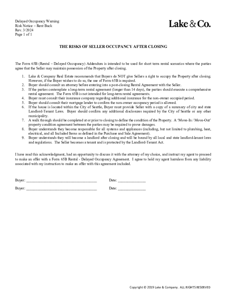 Fillable Online What are the Risks of a Post Occupancy Agreement? Fax ...