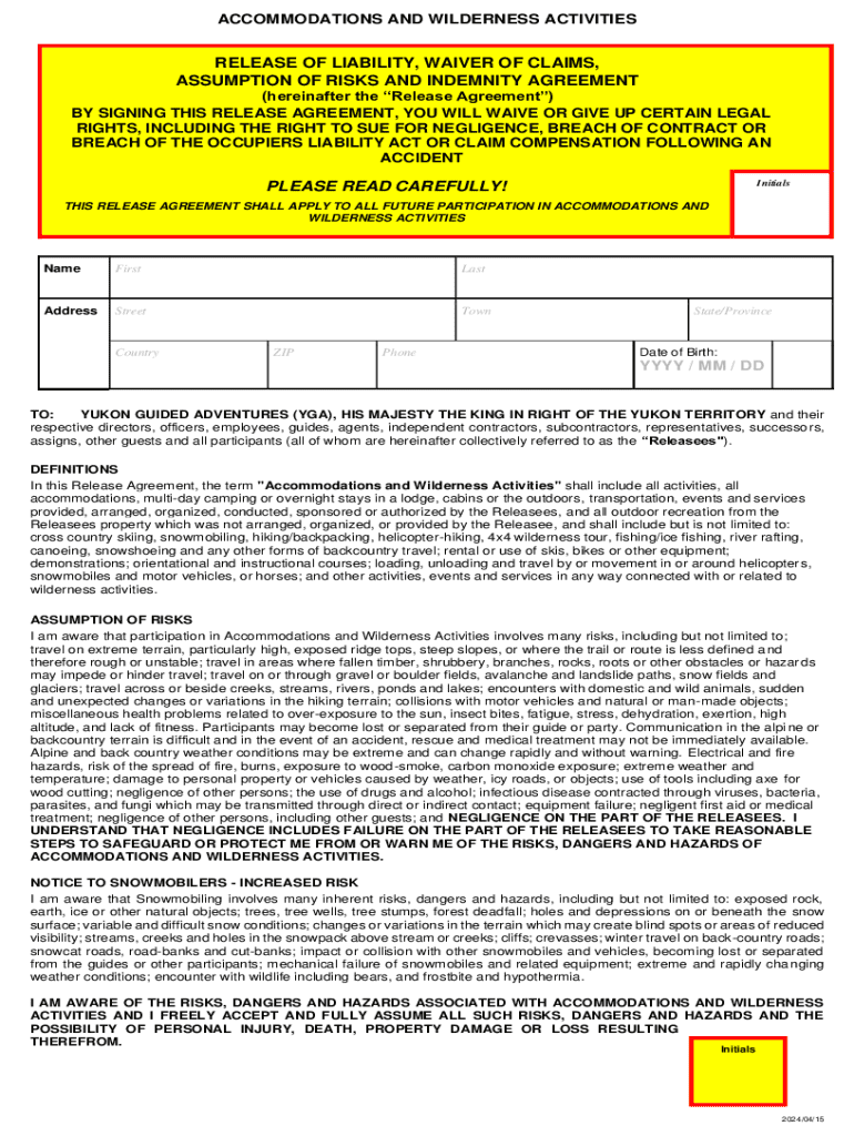 Fillable Online Wildroutes RELEASE OF LIABILITY, WAIVER OF CLAIMS ...