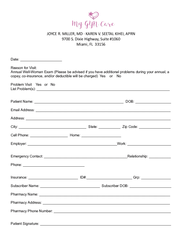 Fillable Online JOYCE R. MILLER, MD KAREN V. SEETAL KIHEI, APRN 9700 S ...