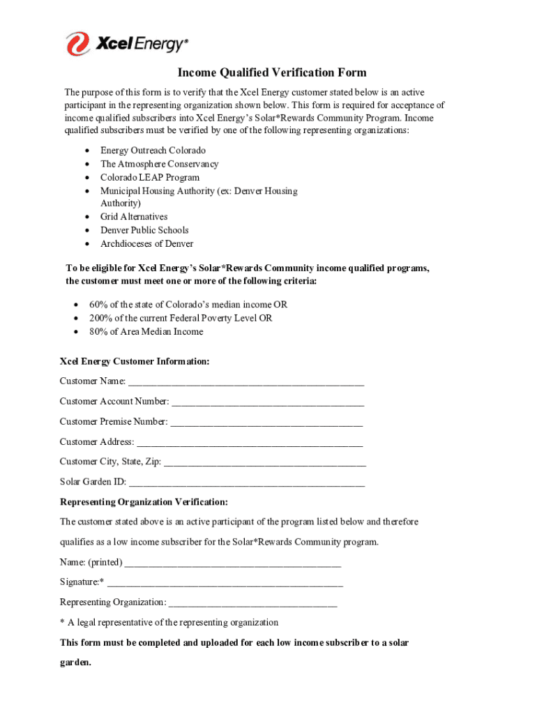 Fillable Online Xcel Energy Low Income Verification PDF Form Fax Email ...