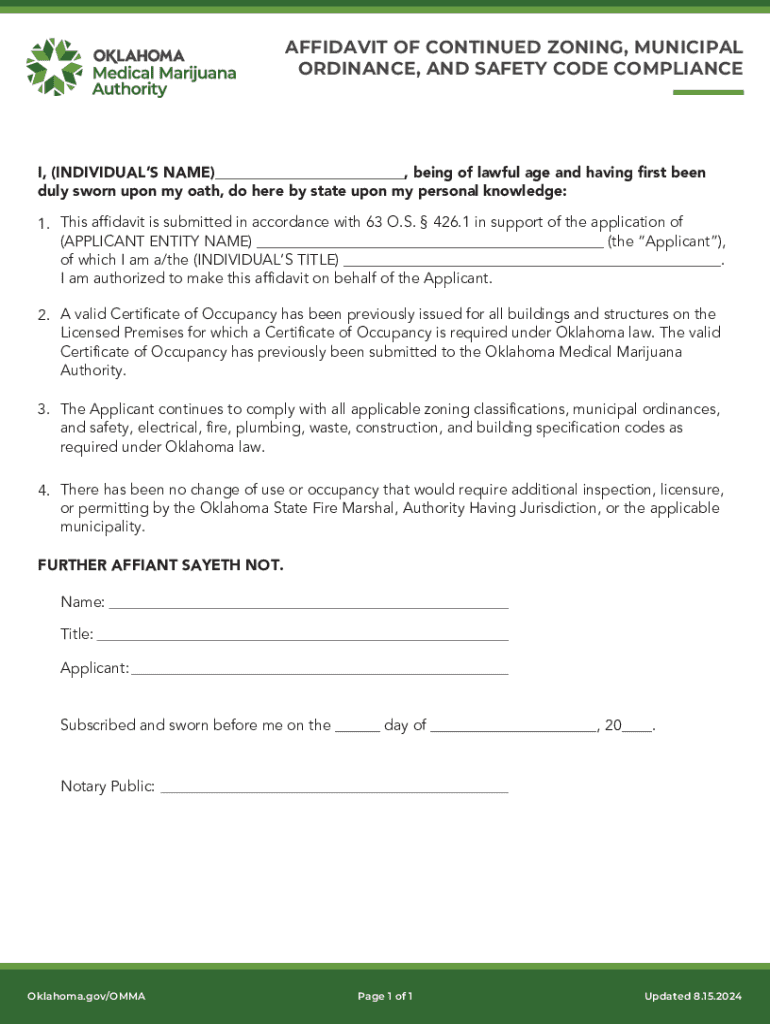 Fillable Online Affidavit of Continued Occupancy Compliance Fax Email ...