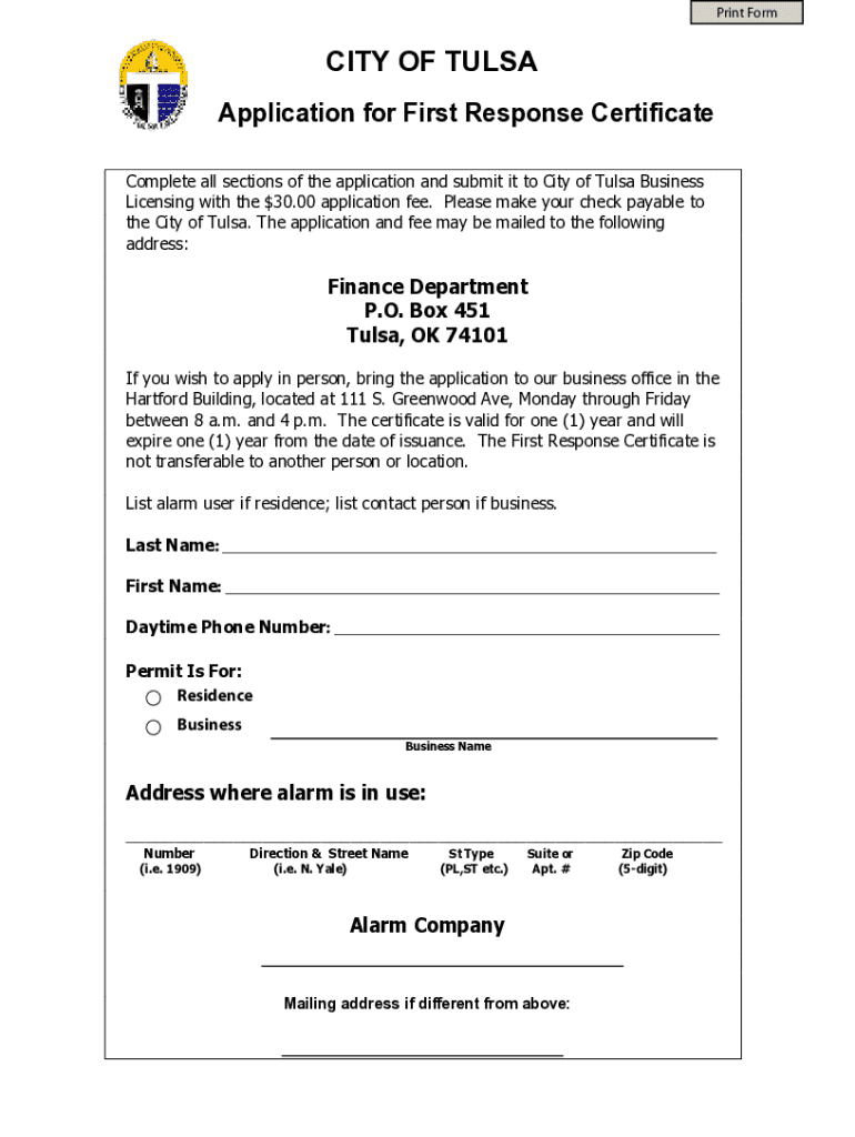 Fillable Online Tulsa Alarm Permit - Fill Online, Printable, Fillable, Blank Fax Email Print ...