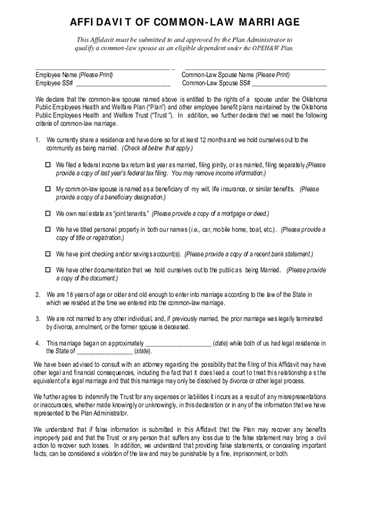 Fillable Online affidavit of common law marriage - Gates Corporation ...