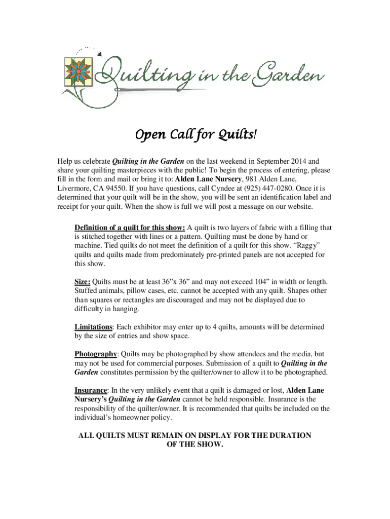Fillable Online Open Call for Quilts! Open Call for Quilts! Fax Email Print - pdfFiller