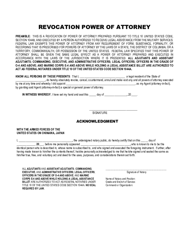 Fillable Online REVOCATION POWER OF ATTORNEY Fax Email Print - pdfFiller