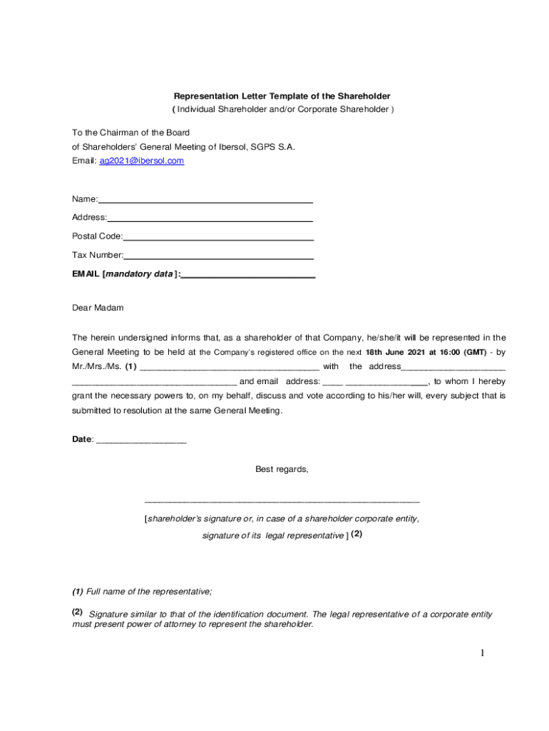 Fillable Online Ibersol SGPS S A : Form Shareholder Representation ...