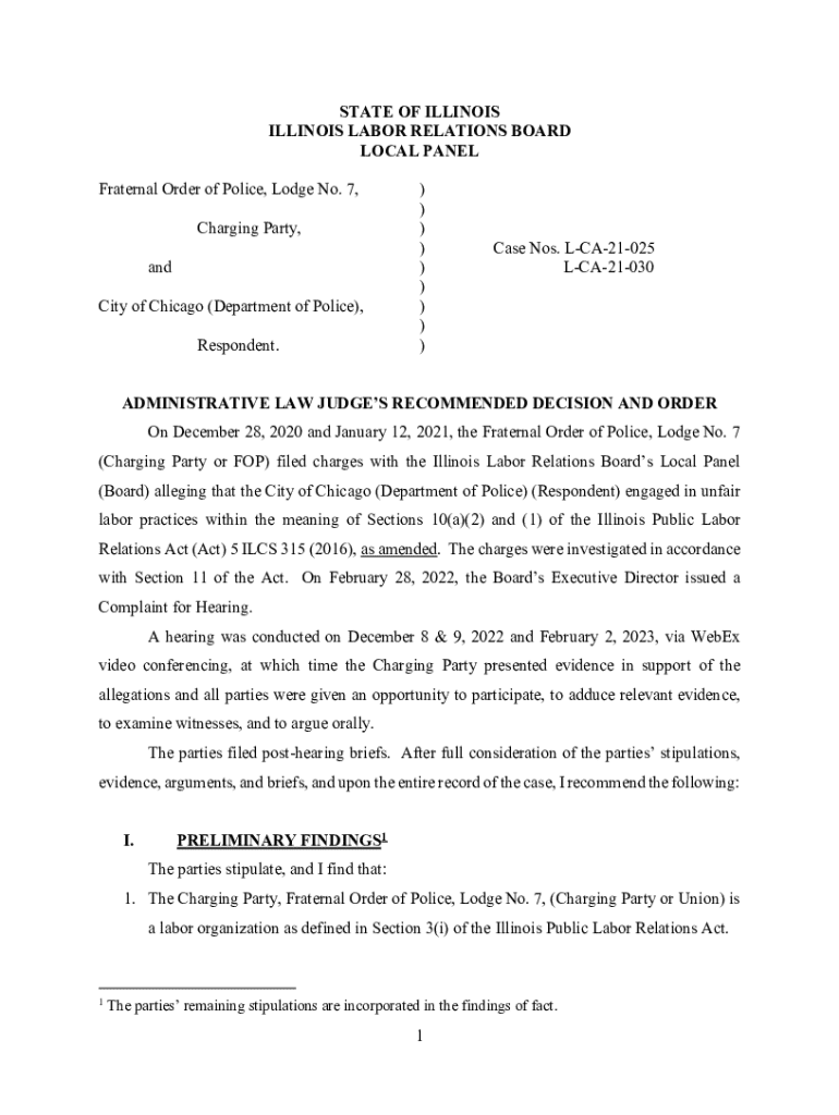 Fillable Online Illinois FOP L-7 and City of Chicago Police - AELE Fax ...