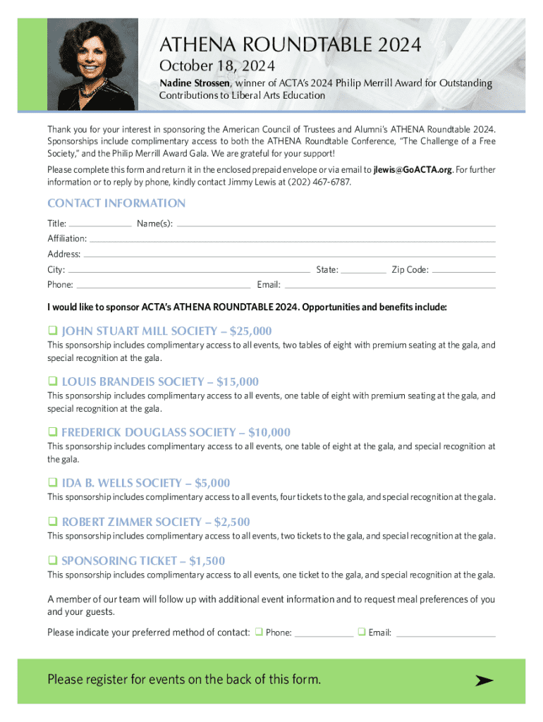 Fillable Online Annual ATHENA Roundtable & Philip Merrill Award Gala ...