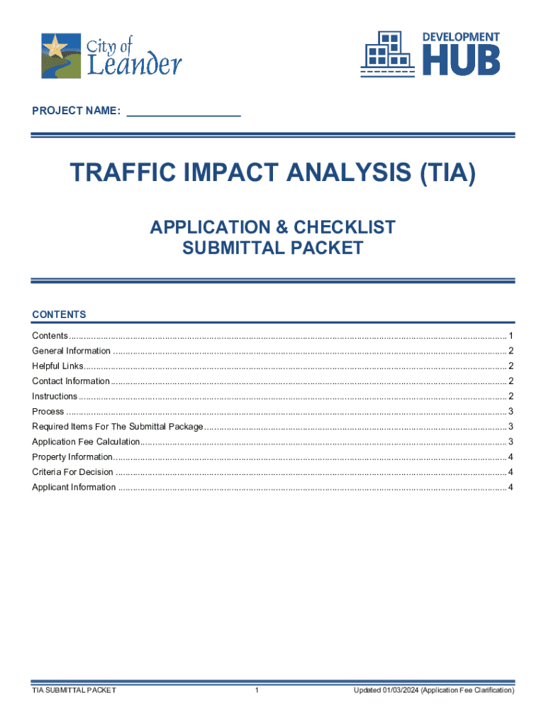Fillable Online Application Checklist - Traffic Impact Analysis (TIA ...