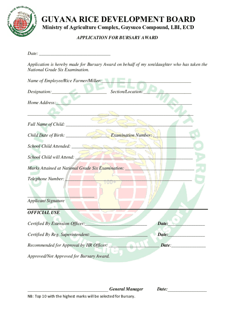 Fillable Online GRDB awards Bursaries to... - Guyana Rice Development ... Fax Email Print ...