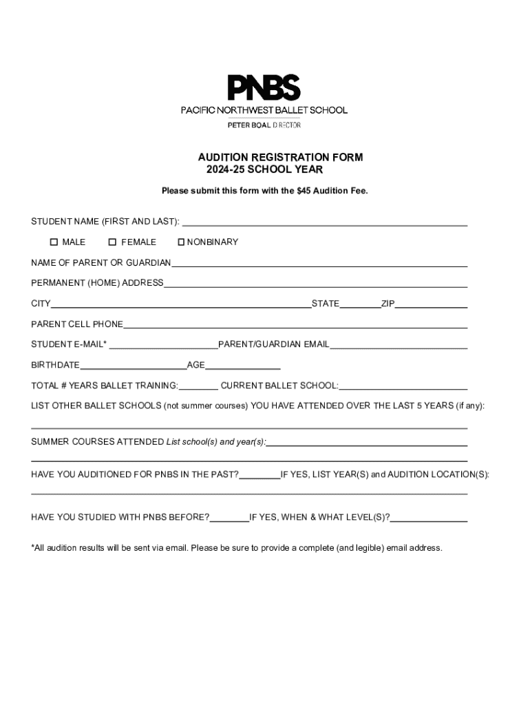 Fillable Online AUDITION REGISTRATION FORM 2024-25 SCHOOL YEAR Fax ...