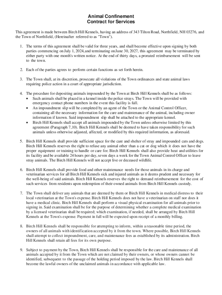 Fillable Online Animal Confinement Contract for Services Sample ...