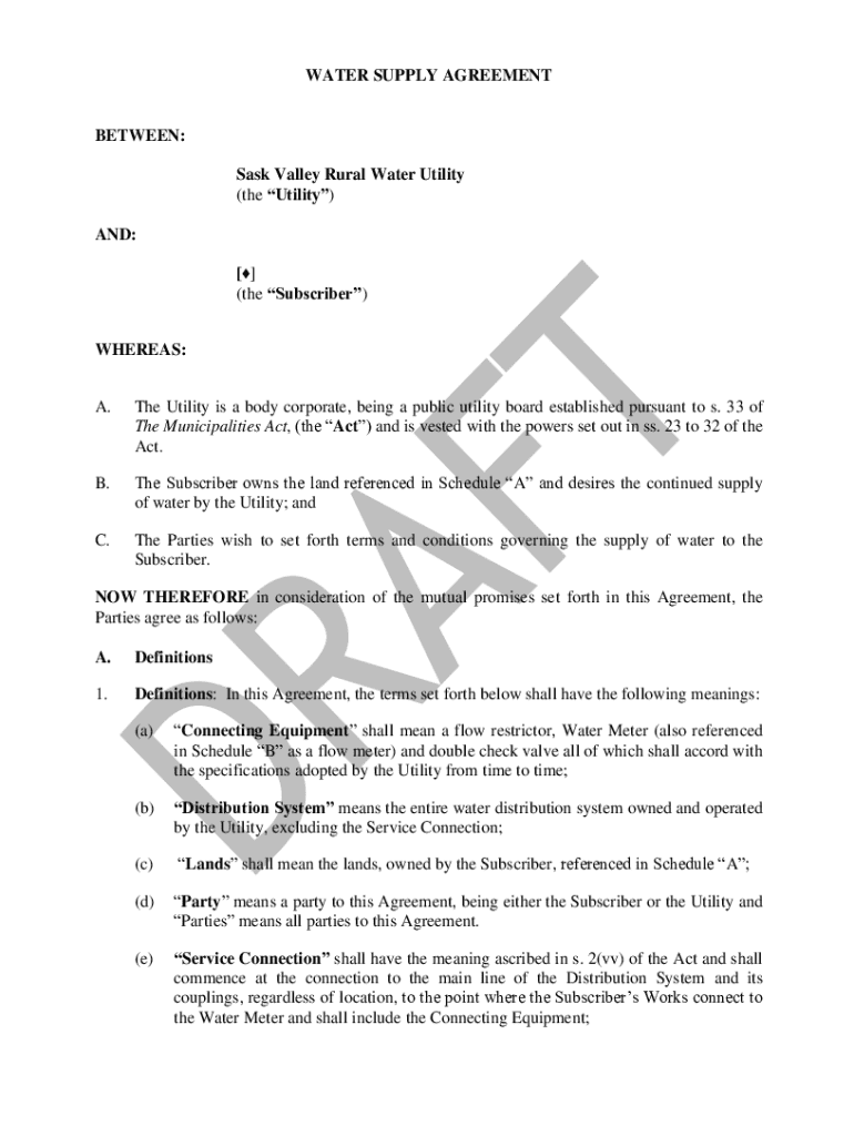Fillable Online Water Supply Agreement Template (Replacement Agreement) (S1822522).DOC Fax Email ...