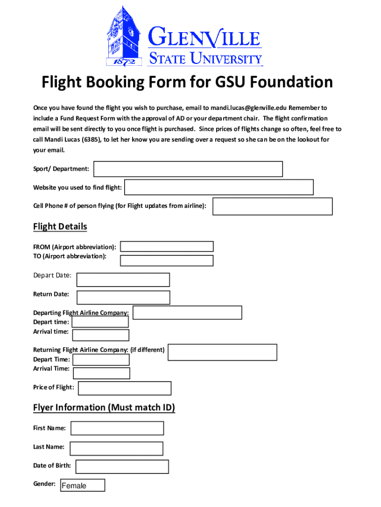 Fillable Online Flight Booking Form for GSU Foundation Fax Email Print ...