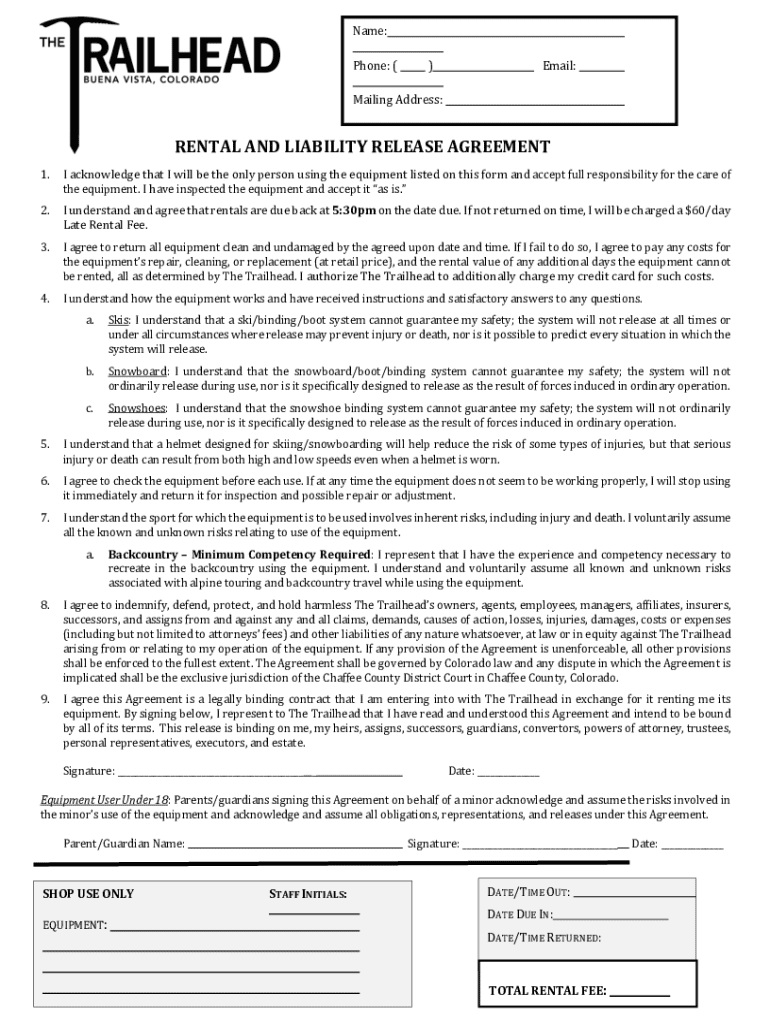 Fillable Online Rental Agreement - Trailhead BV 201222.docx Fax Email Print - pdfFiller