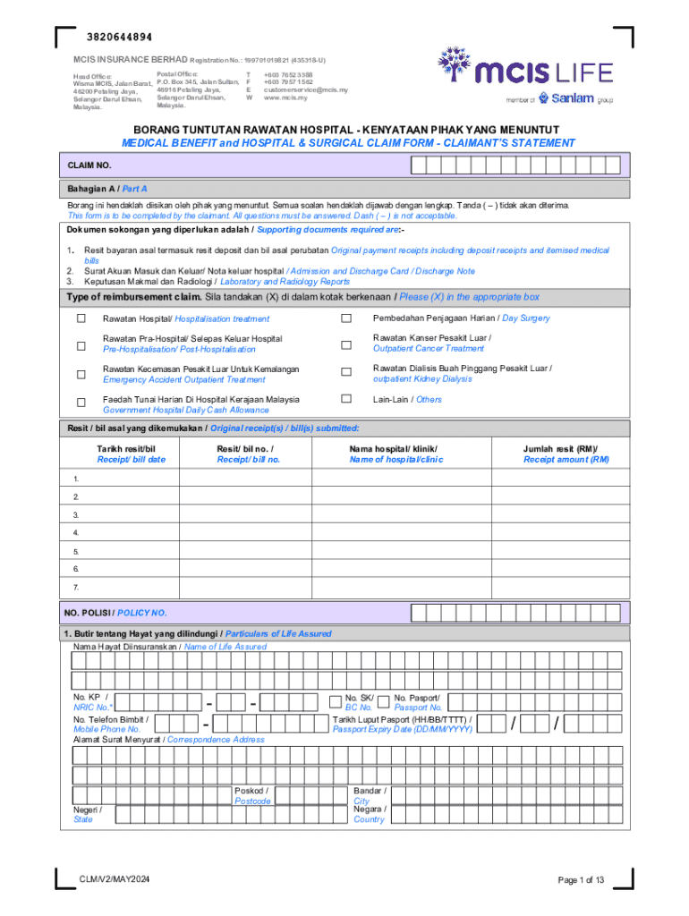 Fillable Online Medical Benefit and Hospital & Surgical Claim Form Fax ...