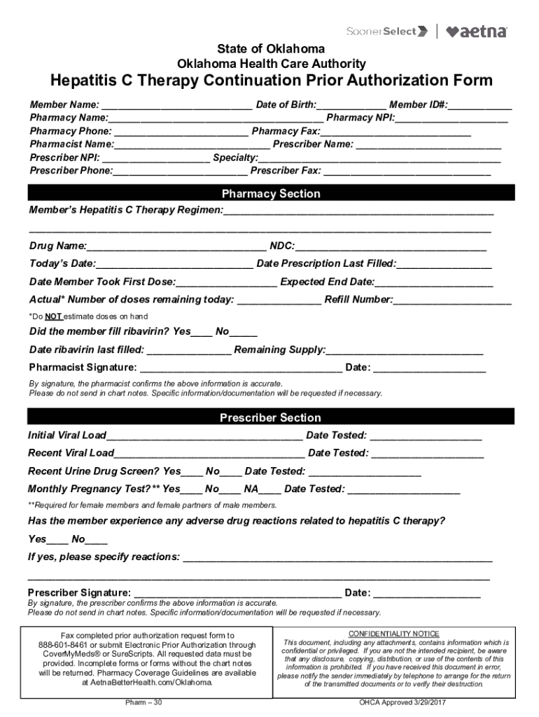 Fillable Online Hepatitis C Therapy Continuation Prior Authorization ...