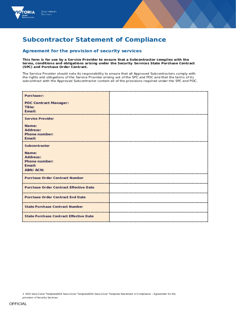 Subcontractor Statement of Compliance Doc Template | pdfFiller