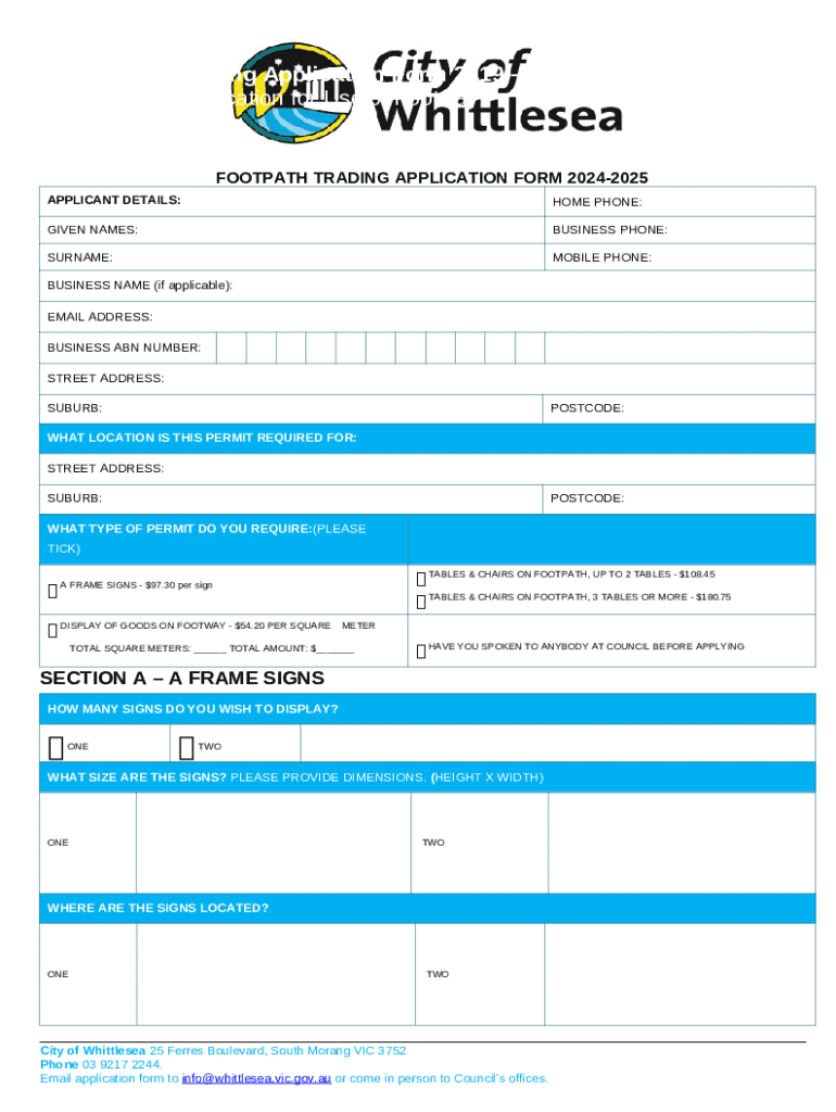 Footpath Trading Application Doc Template | pdfFiller