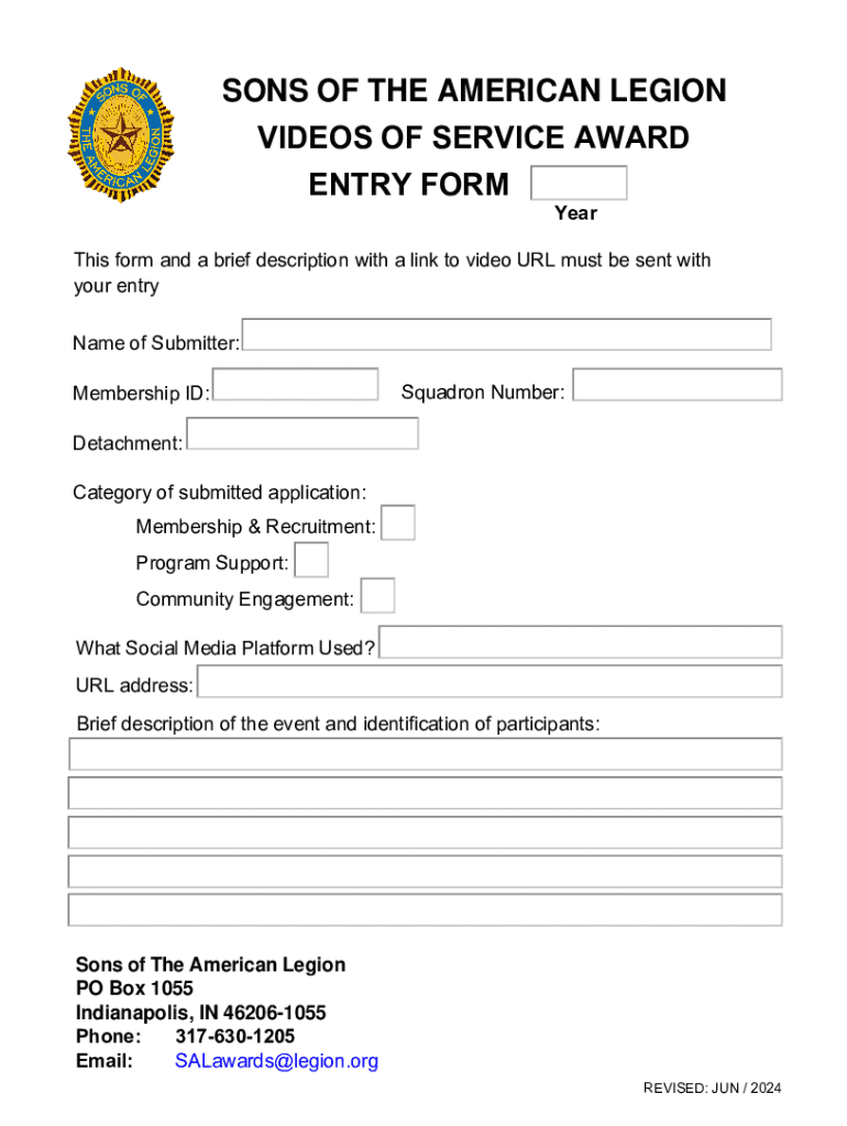 Fillable Online SAL Videos of Service Contest Rules & Entry Form Fax ...