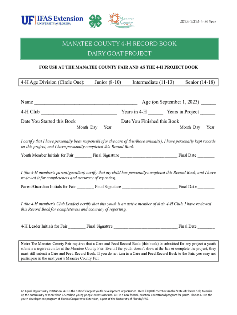 Fillable Online Manatee County 4 H Record Books - Fill Online, Printable ... Fax Email Print ...