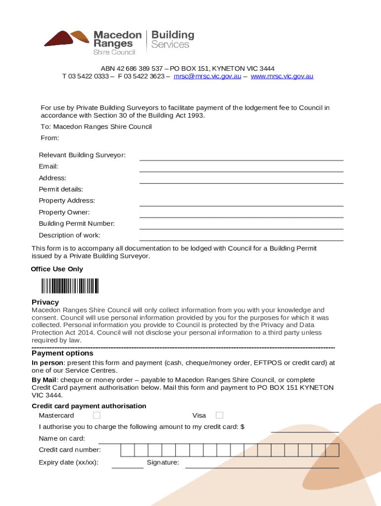 Private Building Surveyor Lodgement Doc Template | pdfFiller
