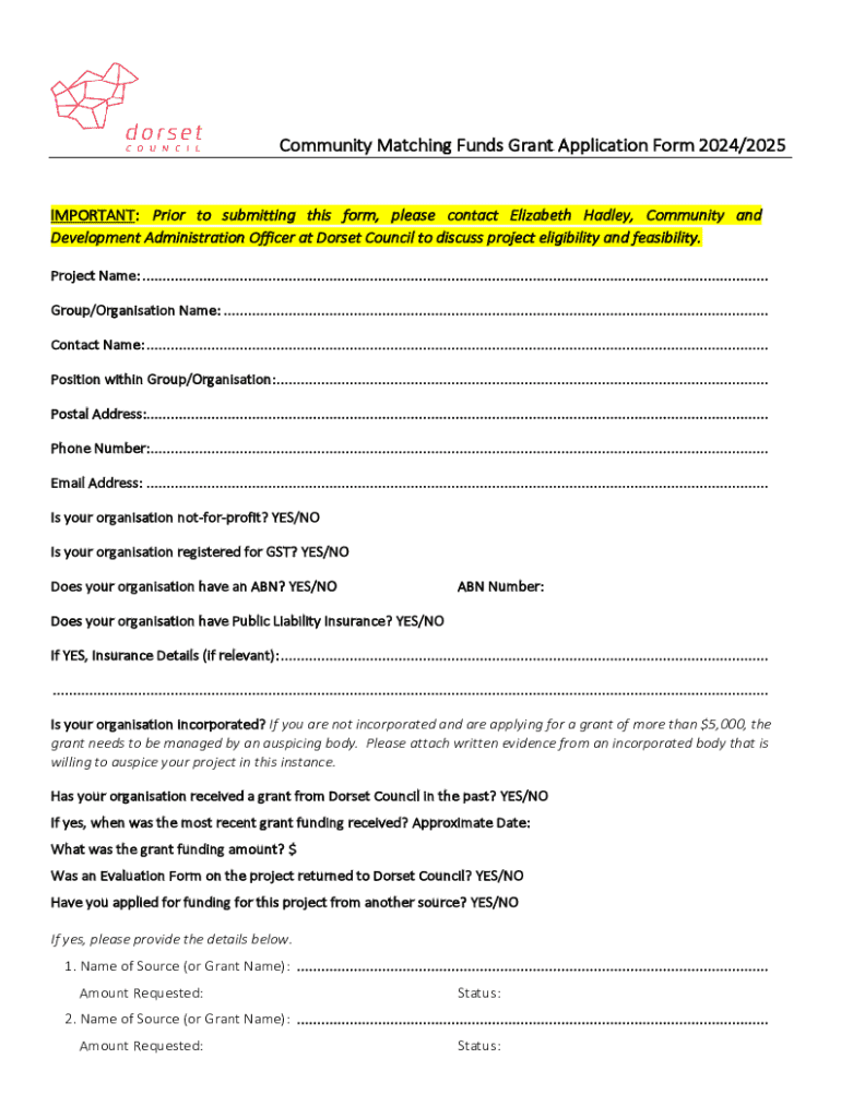 Fillable Online Small Grant Application Form 2024/2025 - Dorset Council Fax Email Print - pdfFiller