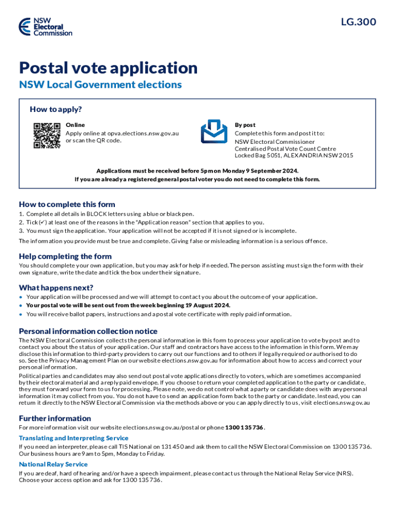 Fillable Online Postal Vote Application - Nsw Local Government ...