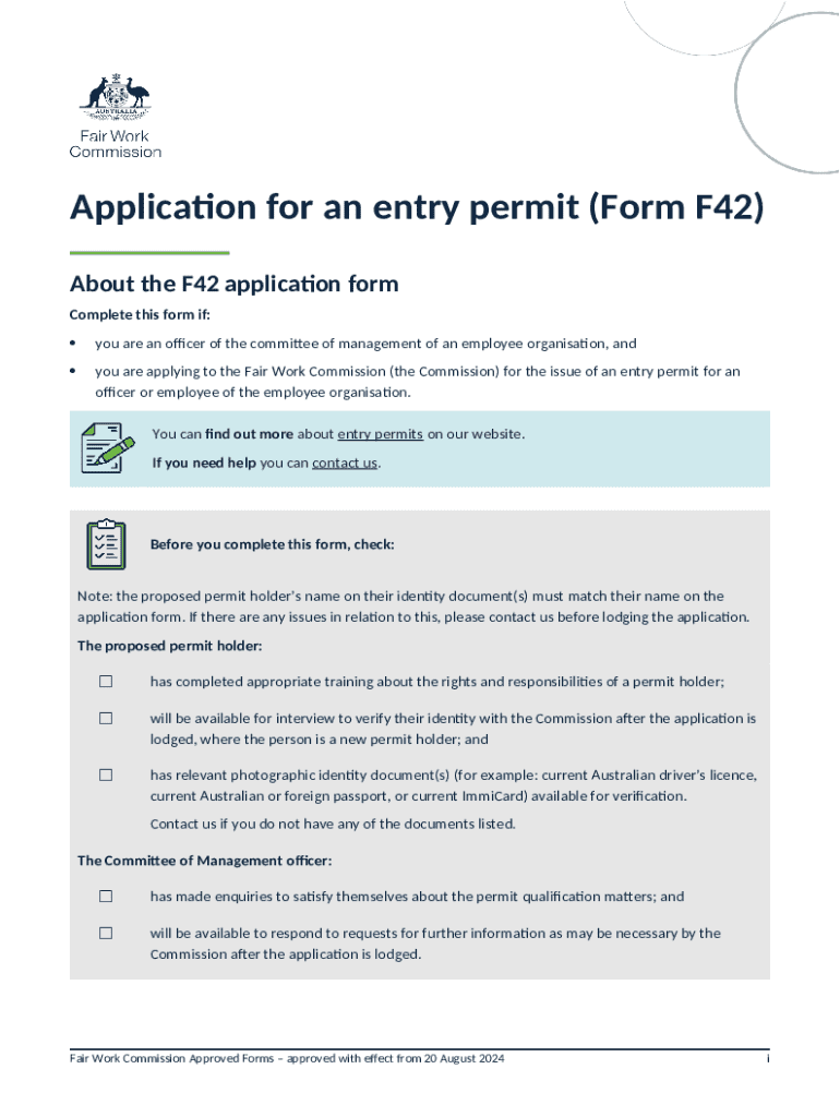 F42Application for an entry permit Doc Template | pdfFiller
