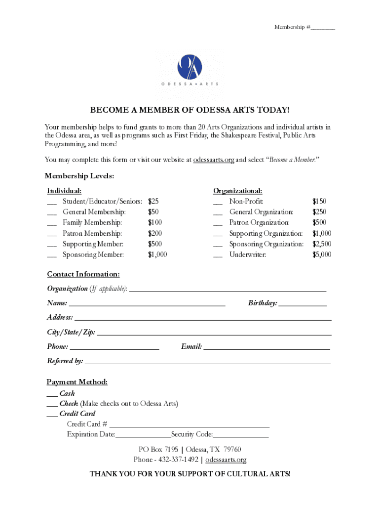Fillable Online Odessa Arts Membership Form Fax Email Print - pdfFiller
