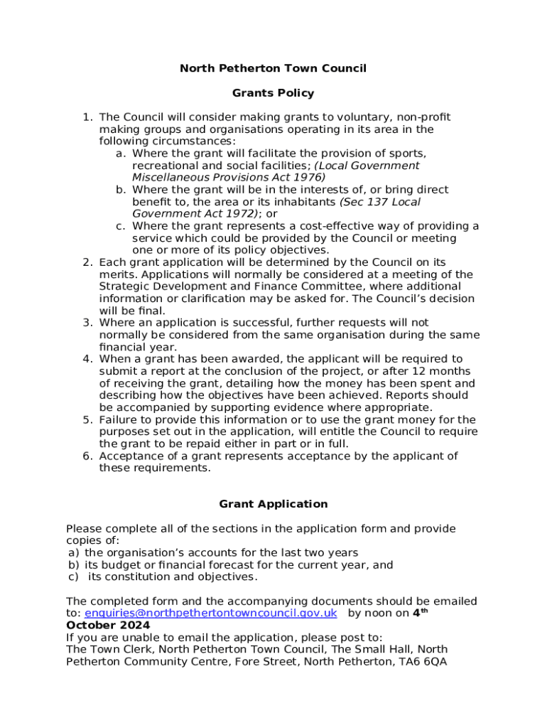 Grants Policy Application Doc Template | pdfFiller
