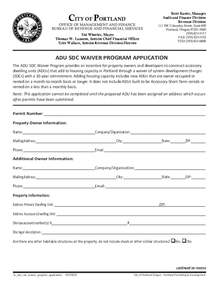 Fillable Online ADU SDC Waiver Program Application/Covenant and ... Fax Email Print - pdfFiller