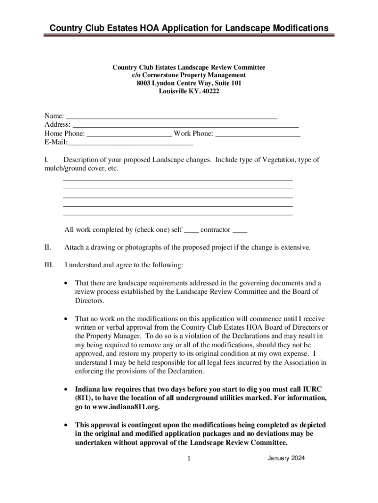 Fillable Online Country Club Estates HOA Application for Landscape ...