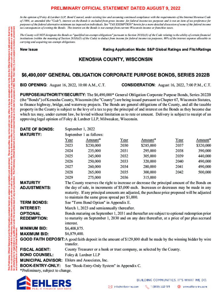 Fillable Online preliminary official statement dated august 20, 2024 Fax Email Print - pdfFiller