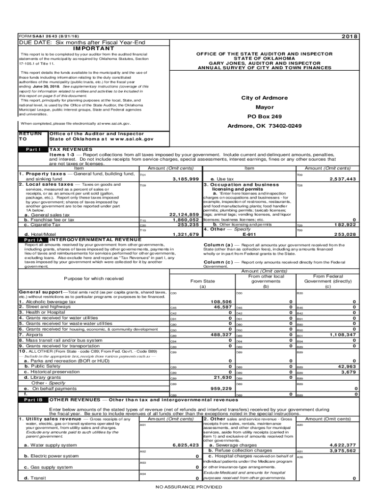 Fillable Online Six months after Fiscal Year-End IMPORTANT City of ...