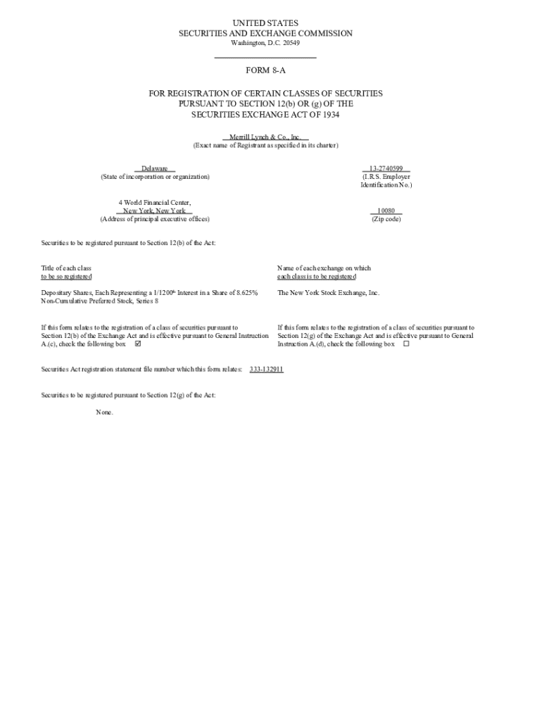 Fillable Online FORM 8-A FOR REGISTRATION OF CERTAIN Fax Email Print - pdfFiller