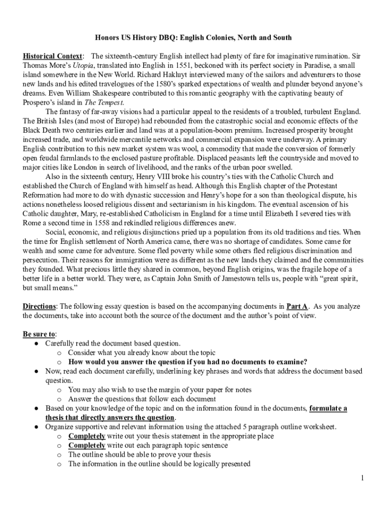 Fillable Online Exploring English Colonies: Development in New England and Chesapeake Regions ...