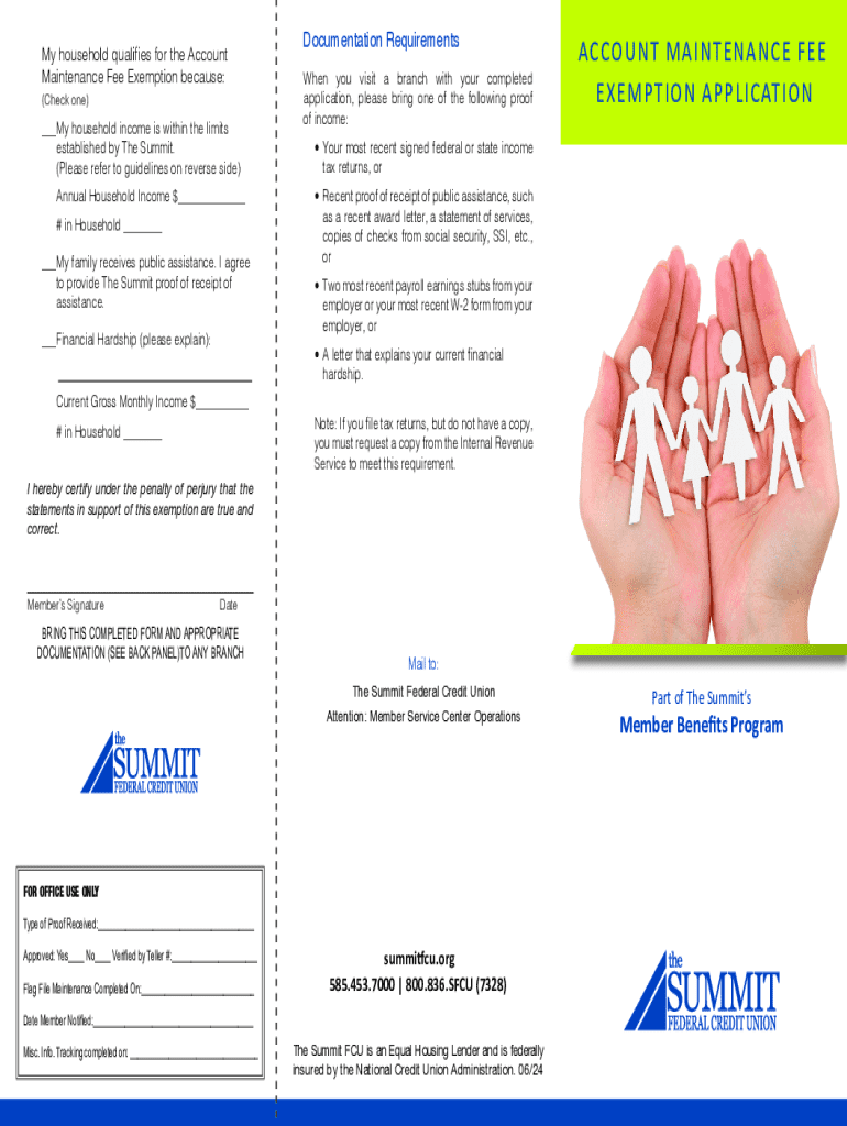 Fillable Online Account Maintenance Fee Exemption Application 2023 ...