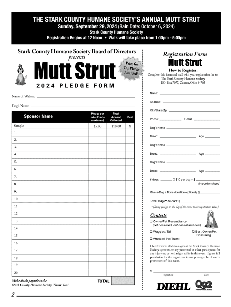 Fillable Online Stark County Humane Society Annual Mutt Strut 2024 Registration Fax Email Print ...