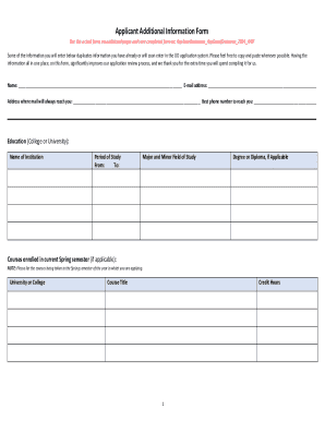 Fillable Online Applicant Additional Information Form 2024 | Art ...