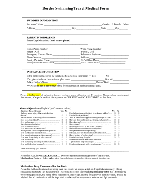 Fillable Online 2023 Border Swimming Travel Medical Form for Swimmers ...