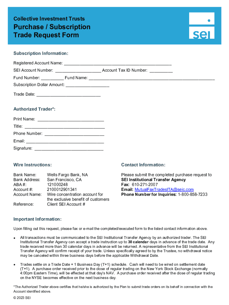 Fillable Online Purchase / Subscription Trade Request Form Fax Email ...