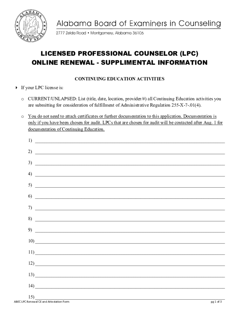 Fillable Online ABEC LPC Renewal CE Form Fax Email Print - pdfFiller