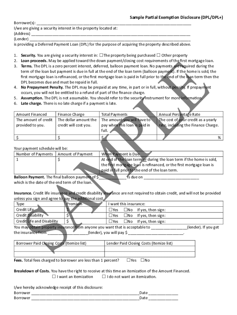 Fillable Online Sample Partial Exemption Disclosure (First-Generation ...