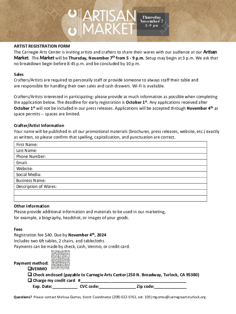 Fillable Online 2024 Artist Registration for Carnegie Arts Center ...