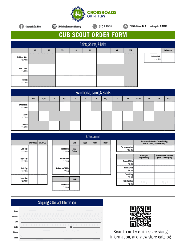 Fillable Online CUB SCOUT ORDER FORM Fax Email Print - pdfFiller