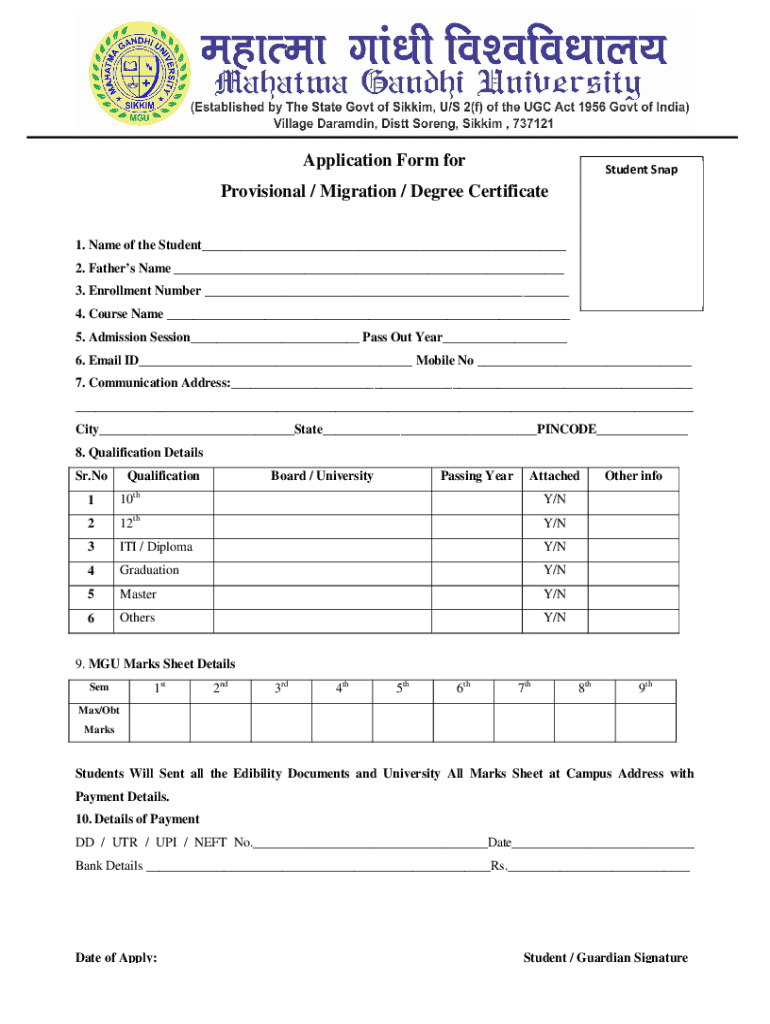 Fillable Online Student Snap Provisional Migration Degree Certificate Application 2023 Fax Email ...