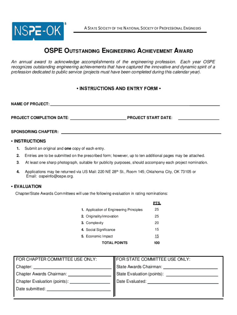 Fillable Online Ospe Outstanding Engineering Achievement Award 2024 - Entry Guidelines Fax Email ...