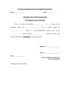 Fillable Online Certificate of Specialization in Hr/finance 2023 Fax ...