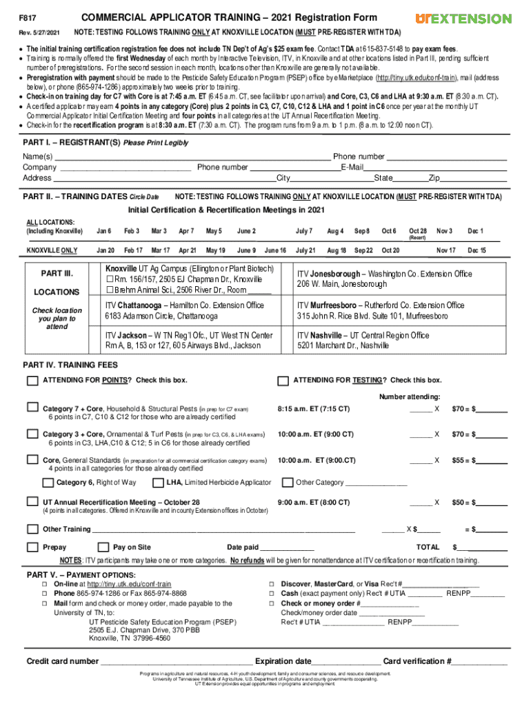 Fillable Online COMMERCIAL APPLICATOR TRAINING 2021 Registration Form ...